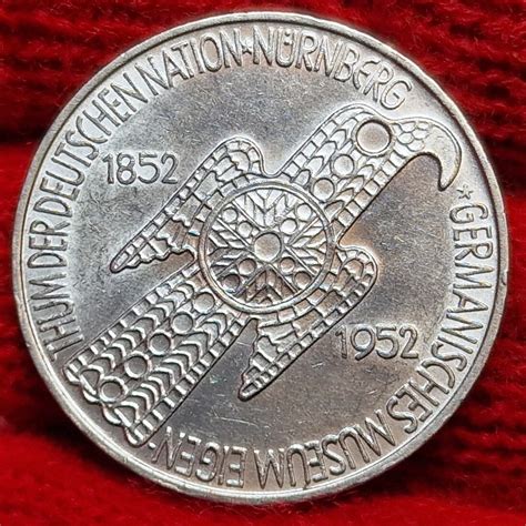 Bundesrepublik Deutschland Germany FRG 5 DM Gedenkmünze Silber 1952 D