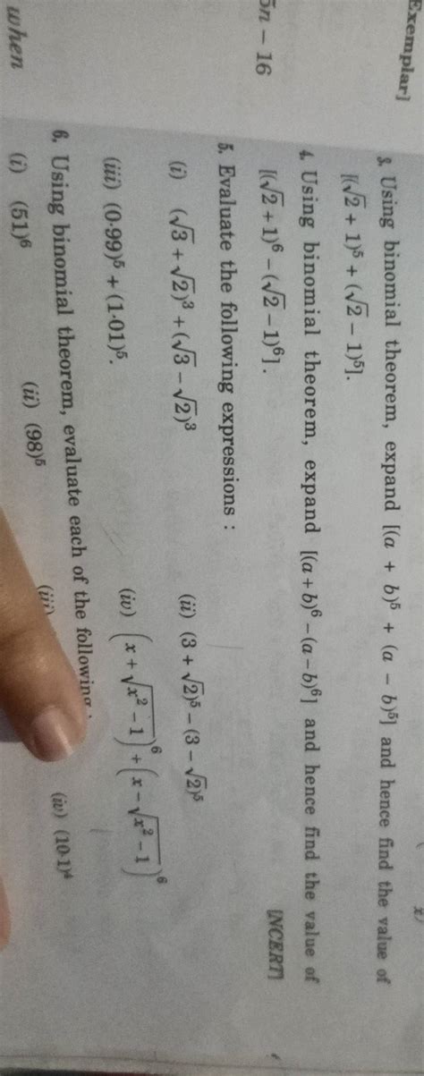 using binomial theorem evaluate each of the followin α when filo