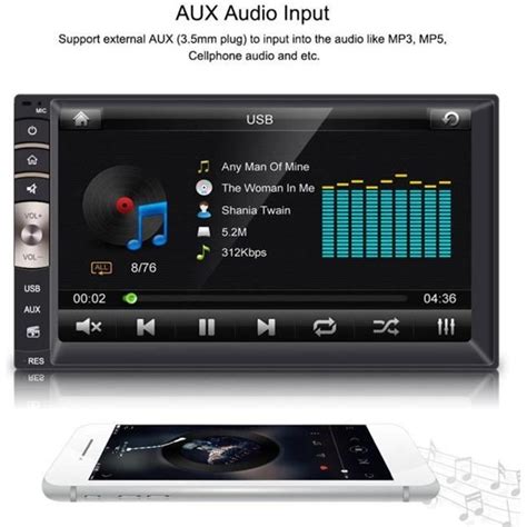 Ashata Lecteur Audio D Autoradio 7 Pouces Universel 2 Din Bluetooth USB