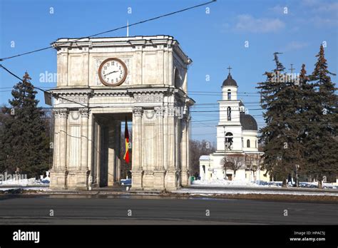 Triumphal Arch And Nativity Cathedral In Kishinev Chisinau Moldova