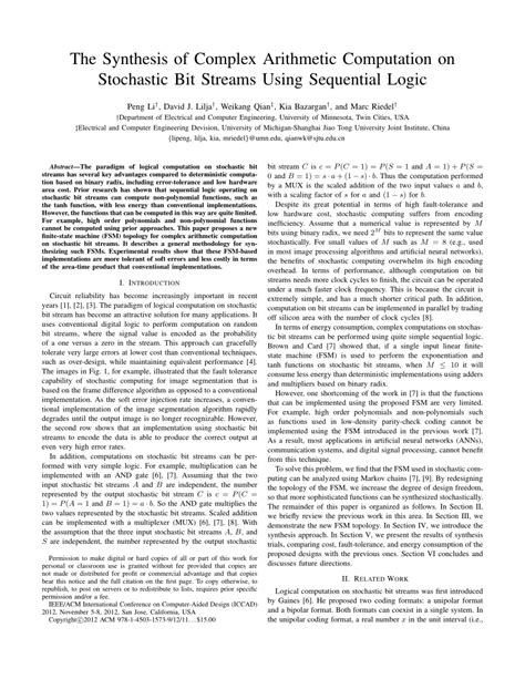 pdf the synthesis of complex arithmetic computation on stochastic bit streams using sequential