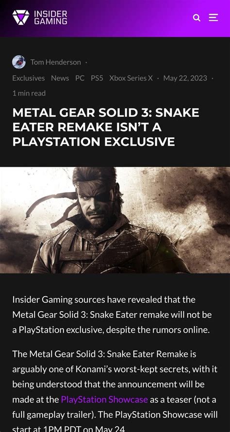 KaRMiG On Twitter Que Metal Gear 3 Remake Sea Exclusivo De