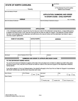 Fillable Online Nccourts APPLICATION SUMMONS AND ORDER TO SHOW CAUSE