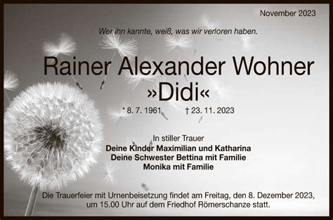 Traueranzeigen Von Rainer Alexander Wohner Trauer Gea De