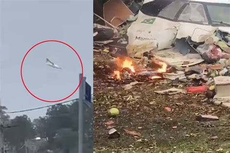 Vídeo mostra avião em chamas e corpos espalhados após cair em SP