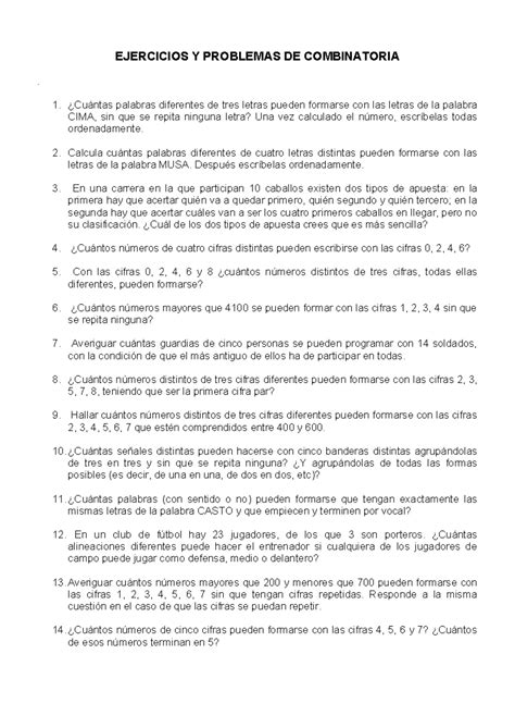 Ejercicios Y Problemas De Combinatoria Ejercicios Y Problemas De