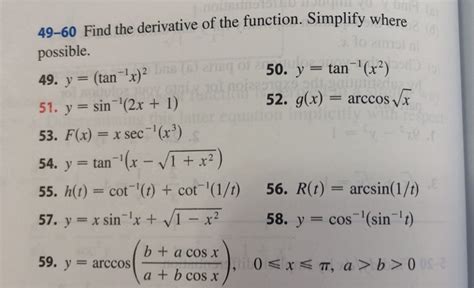 solved 49 60 find the derivative of the function simplify