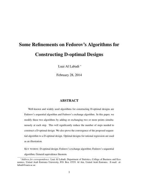 pdf some refinements on fedorov s algorithms for constructing d optimal designs