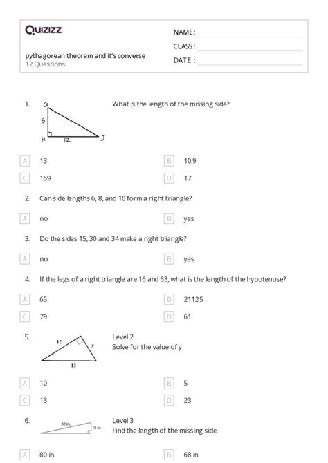 Printable Converse Pythagoras Theorem Worksheets For Class 12 Quizizz