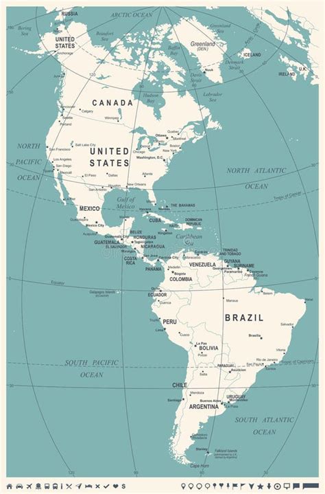 North And South America Map Illustration Stock Illustration
