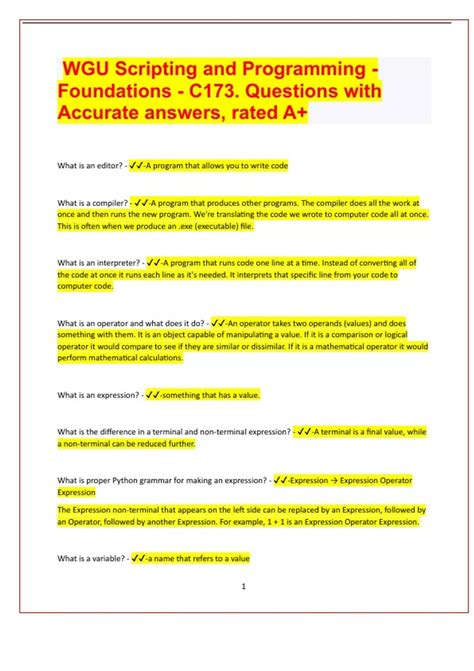 WGU Scripting And Programming Foundations C173 Questions With