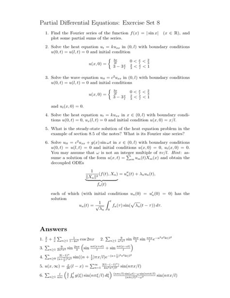partial differential equations exercise set 8 answers