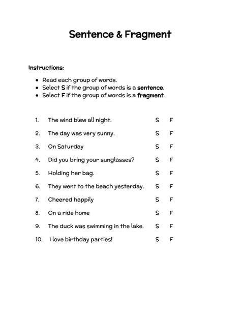 Which Of The Following Is A Sentence Fragment Worksheets Library
