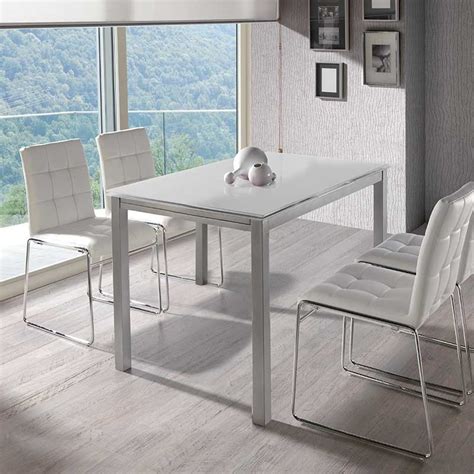 Mesa De Cocina Extensible Cristal Blanco Hispanohogar 75780