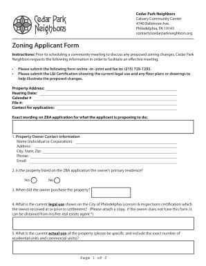 Fillable Online Cedarparkneighbors CPN Zoning Applicant Form Indd CPN