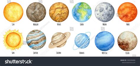 Watercolor Planets Solar System Outer Space Stock Illustration