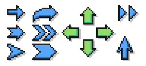 Pixel art dirección de videojuego botón flecha punteros de 8 bits para