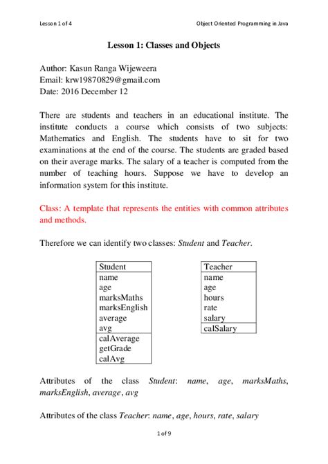 pdf classes and objects kasun ranga wijeweera