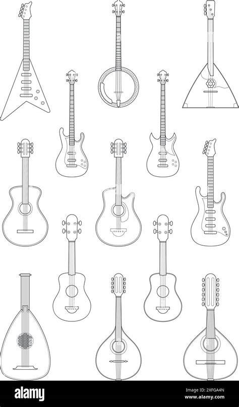 Vector Illustration Set Of String Instruments Playing By Plucking The