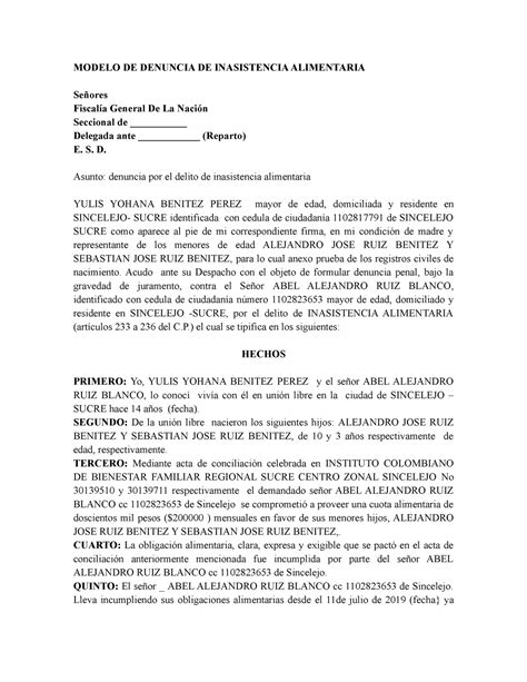 Introducir 57 Imagen Modelo De Denuncia Penal Por Inasistencia