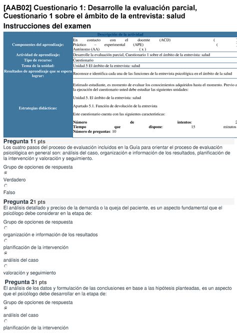 Aab Cuestionario Desarrolle La Evaluaci N Parcial Cuestionario