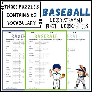 BASEBALL Word Scramble Puzzle Worksheet Activity By STORE BRAIN GAMES