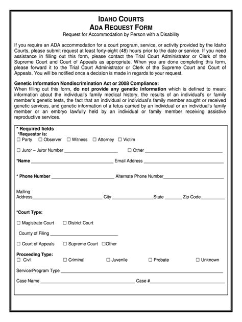 Fillable Online Isc Idaho IDAHO COURTS ADA REQUEST FORM Isc Idaho Gov