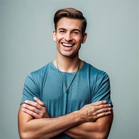 Premium AI Image Portrait Of Handsome Smiling Man Wearing A Tshirt