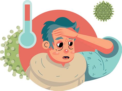 Hombre Tiene Fiebre Alta Temperatura Vector De Dibujos Animados The