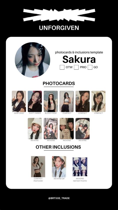 Sakura Unforgiven Photocards Template DIY Stationery