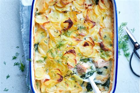 Gratin de pommes de terre Princesse Amandine au saumon et épinards