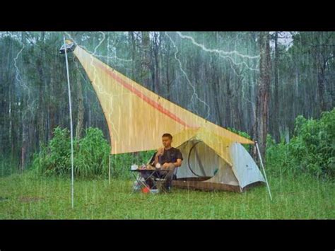 SOLO CAMPING HEAVY RAIN AND THUNDERSTORM RELAXING CAMPING IN THE RAIN