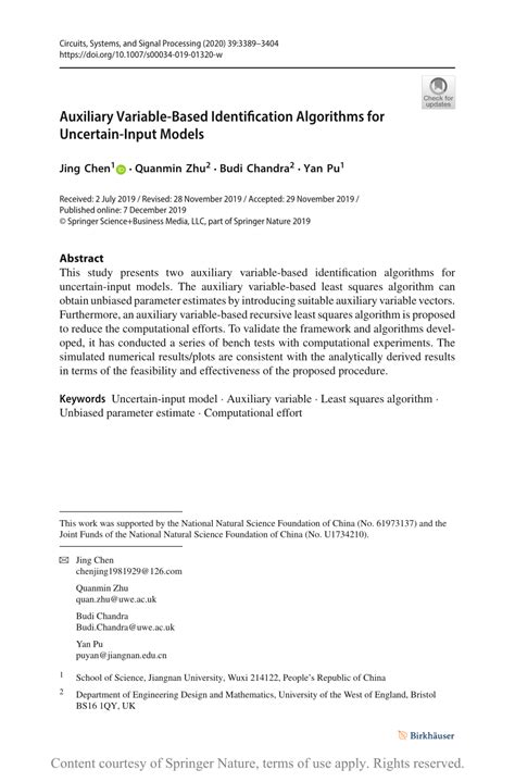auxiliary variable based identification algorithms for uncertain input models request pdf