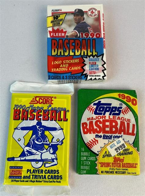 Lot Lot Of Three 1990 Factory Sealed Baseball Card Packs Topps