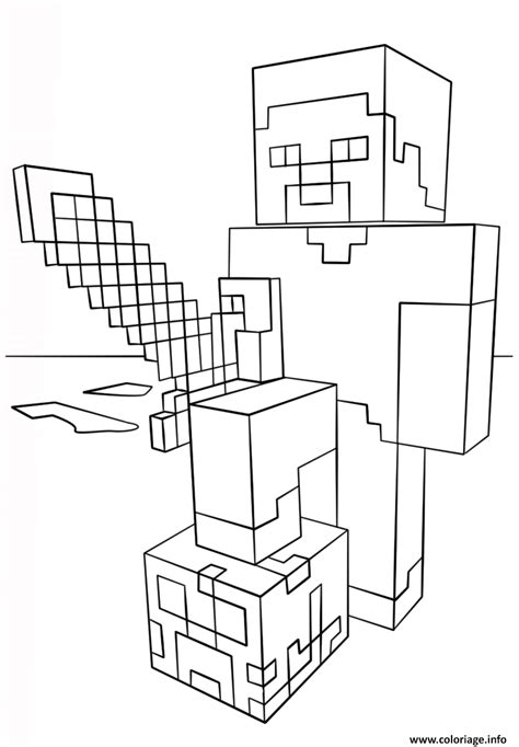 Coloriage Minecraft Steve With Diamond Sword JeColorie