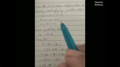 use euclidean alg find integer x and y saisfying gcd 24 138 equal 24x plus 138y ant 18 hrb