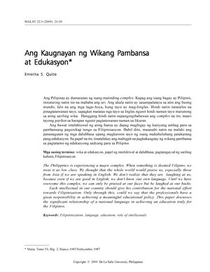 Essay Tungkol Sa Wika Ng Edukasyon At Kalinangan Telegraph