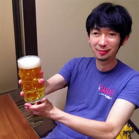 Photo Of A Professor Drinking Beer In Tokyo Stable Diffusion