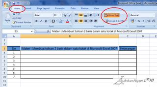 Membuat Tulisan 2 Baris Dalam Satu Kotak Di Microsoft Excel 2007