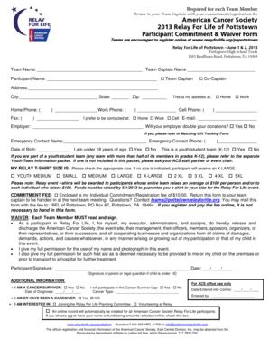 Fillable Online Relay Acsevents 2013 Participant Commitment Form