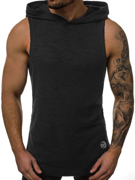 Herren Tank Top Mit Kapuze Schwarz OZONEE O 1247 OZONEE