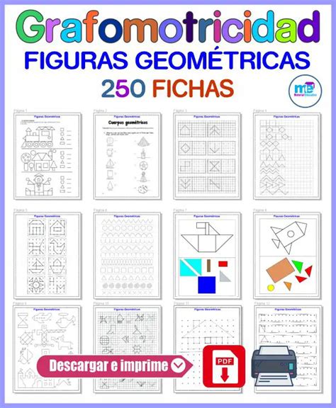 250 Fichas Grafomotricidad con Figuras Geométricas Gratis Materiales