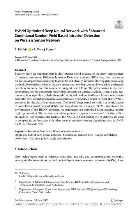 hybrid optimized deep neural network with enhanced conditional random field based intrusion