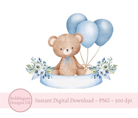 Teddy Bear Blue Balloons Banner Png Teddy Bear Clipart Etsy Uk