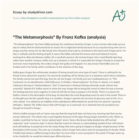 The Metamorphosis By Franz Kafka Analysis Free Essay Example