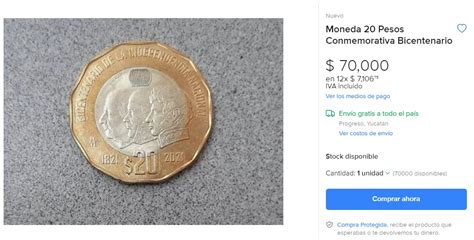 Moneda De 20 Del Bicentenario De La Independencia Se Vende En 70 Mil