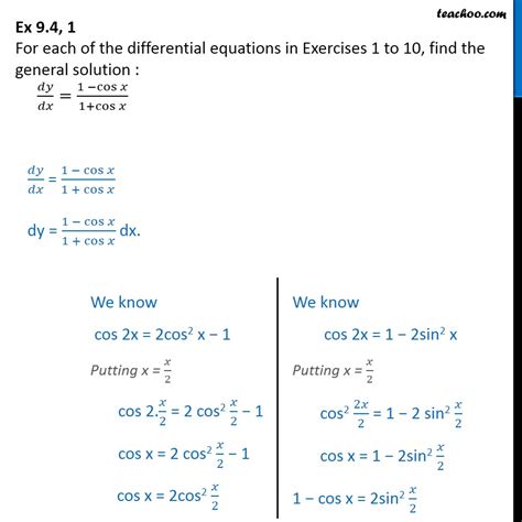ex 9 4 1 find general solution dy dx 1 cos x 1 cosx