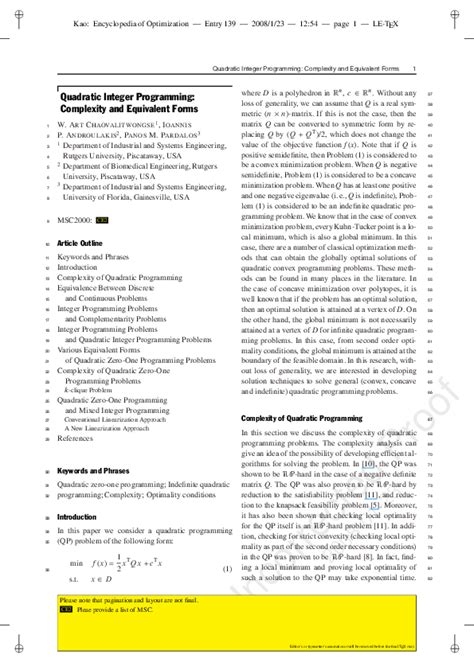 pdf quadratic integer programming complexity and equivalent forms ioannis yannis p