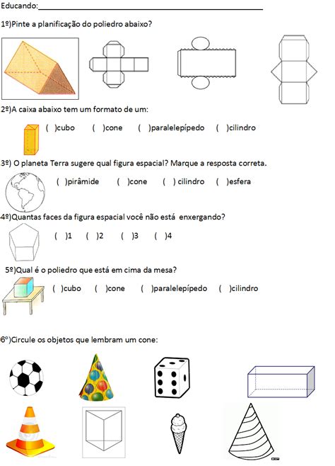 Atividade Figuras Geométricas Espaciais 5 Ano BRAINCP