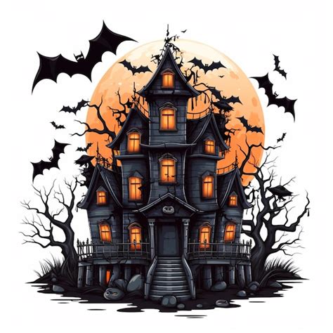 Premium Photo A Cartoon Illustration Of A Spooky House With Bats